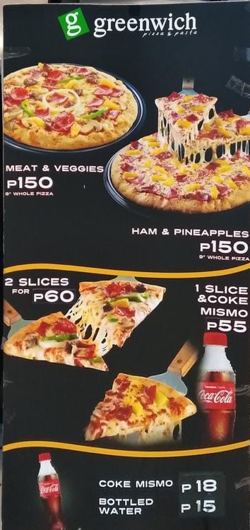 Menu at Greenwich fast food, Makati