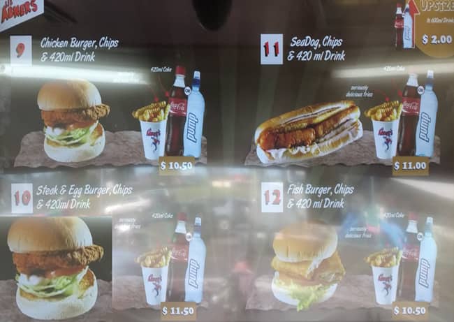 Menu at Li'l Abners Takeaway restaurant, Auckland