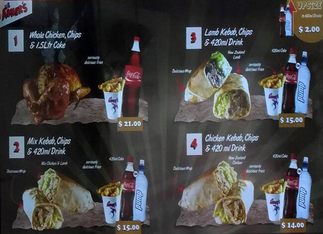 Menu at Li'l Abners Takeaway restaurant, Auckland