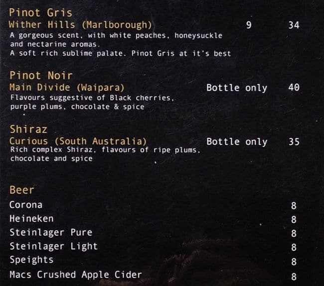 Menu at Ground Floor Cafe, Christchurch