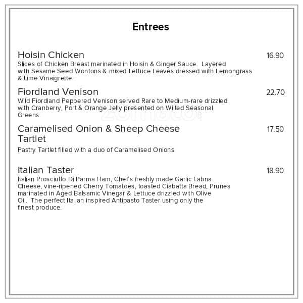 Menu at Elegance at 148 on Elles restaurant, Invercargill