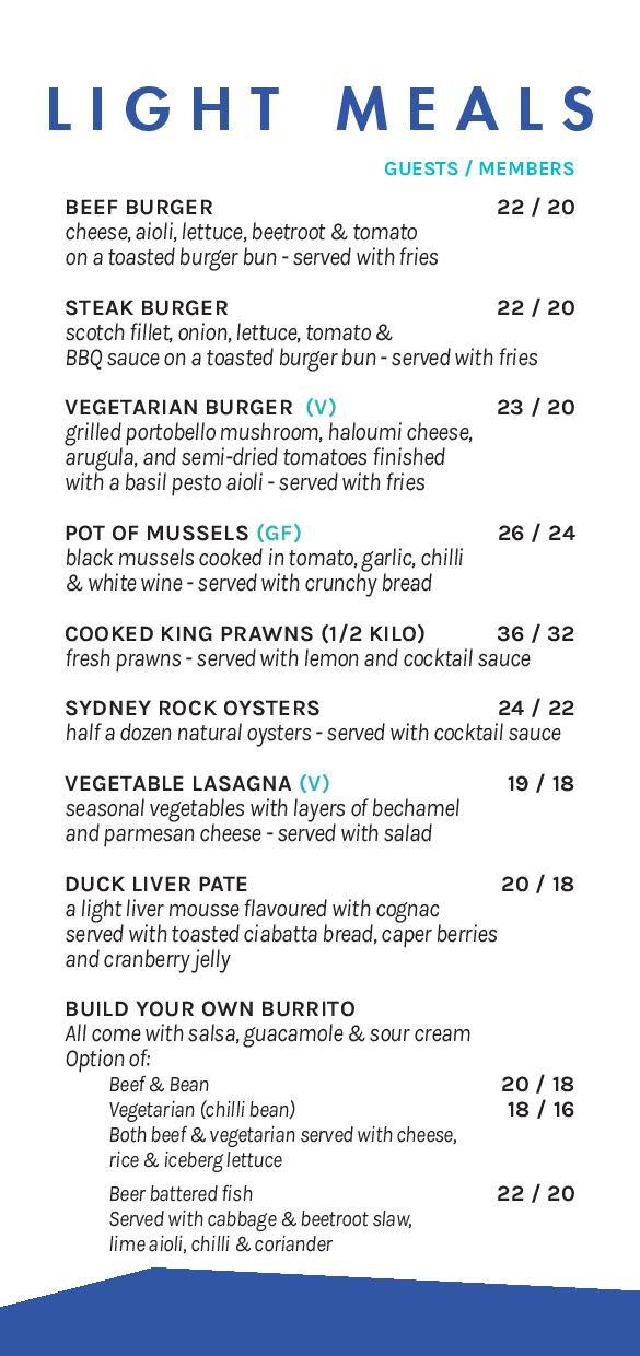 Menu at Bondi Icebergs restaurant, Bondi