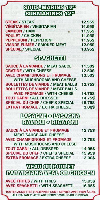 Menu au Buckingham Pizza pizzeria, Gatineau