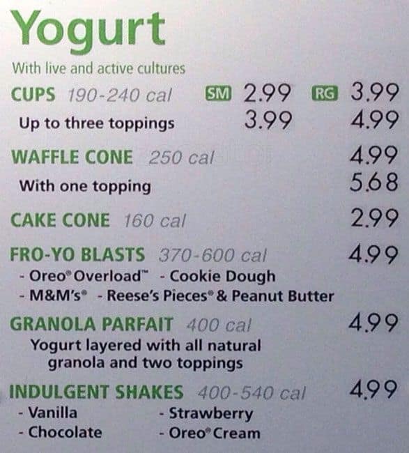 Menu at Freshens desserts, Lincolnwood
