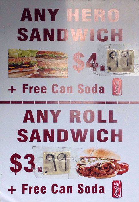 Menu at Madison corner store pizzeria, New York City, 197 Madison St