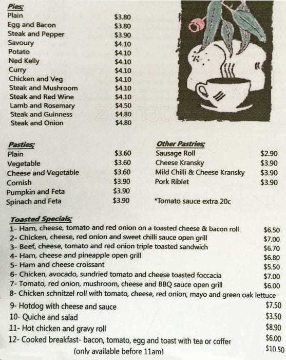 Menu at Meadows Bakery & Tearooms, Meadows