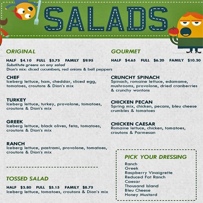 Menu at Dion's, Denver, E. Arapahoe Rd