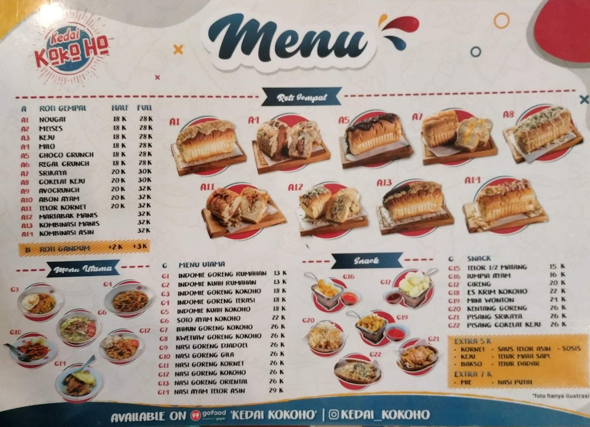 Carta del restaurante Kedai Kokoho Bintaro, Tangerang del Sur, Ruko ...