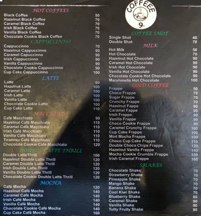 Menu at Cafe coffeee 9, Jammu, Gole Market