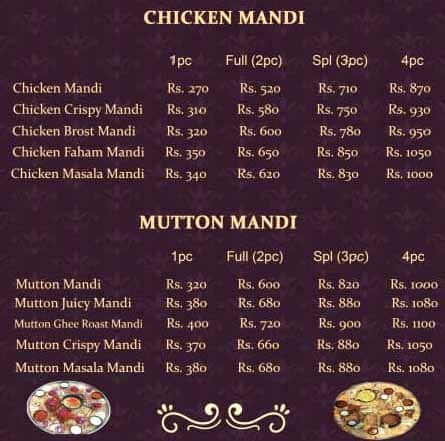 Menu at Little Arabia Mandi, Hyderabad