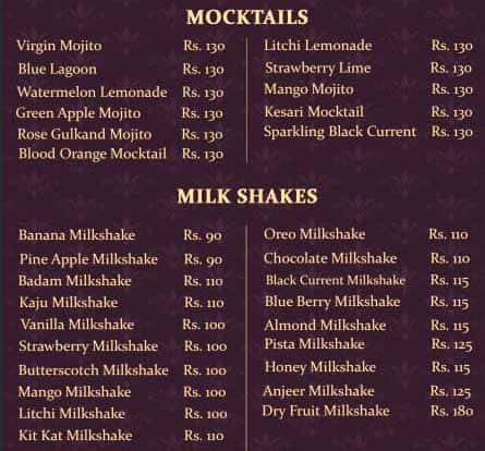 Menu at Little Arabia Mandi, Hyderabad