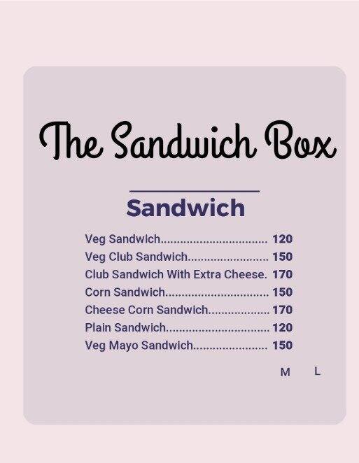 Menu of The Sandwich Box, Hadapsar, Pune