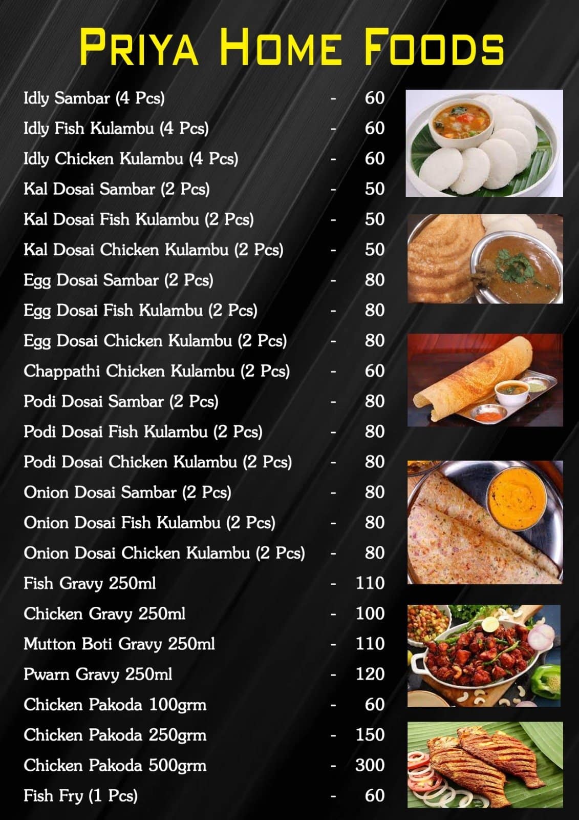 Menu of Priya Home Foods, Nanganallur, Chennai