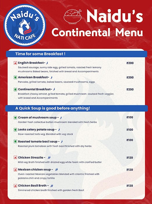 Menu of Naidu's Nati Cafe, Vasanth Nagar, Bangalore
