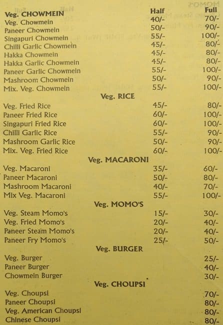 Menu at India Fast Food, New Delhi, J7QM+VC9