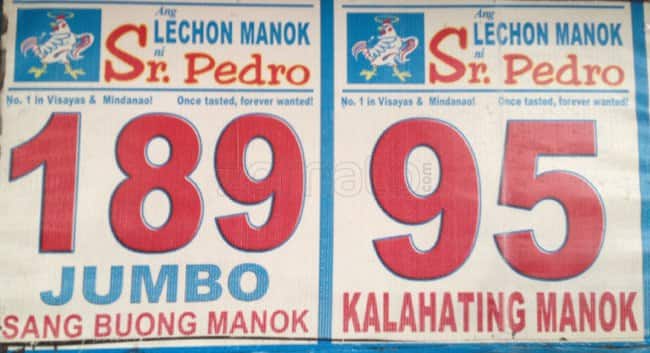 Menu at Sr pedro lechon manok restaurant, Pasay, G2G6+8R9
