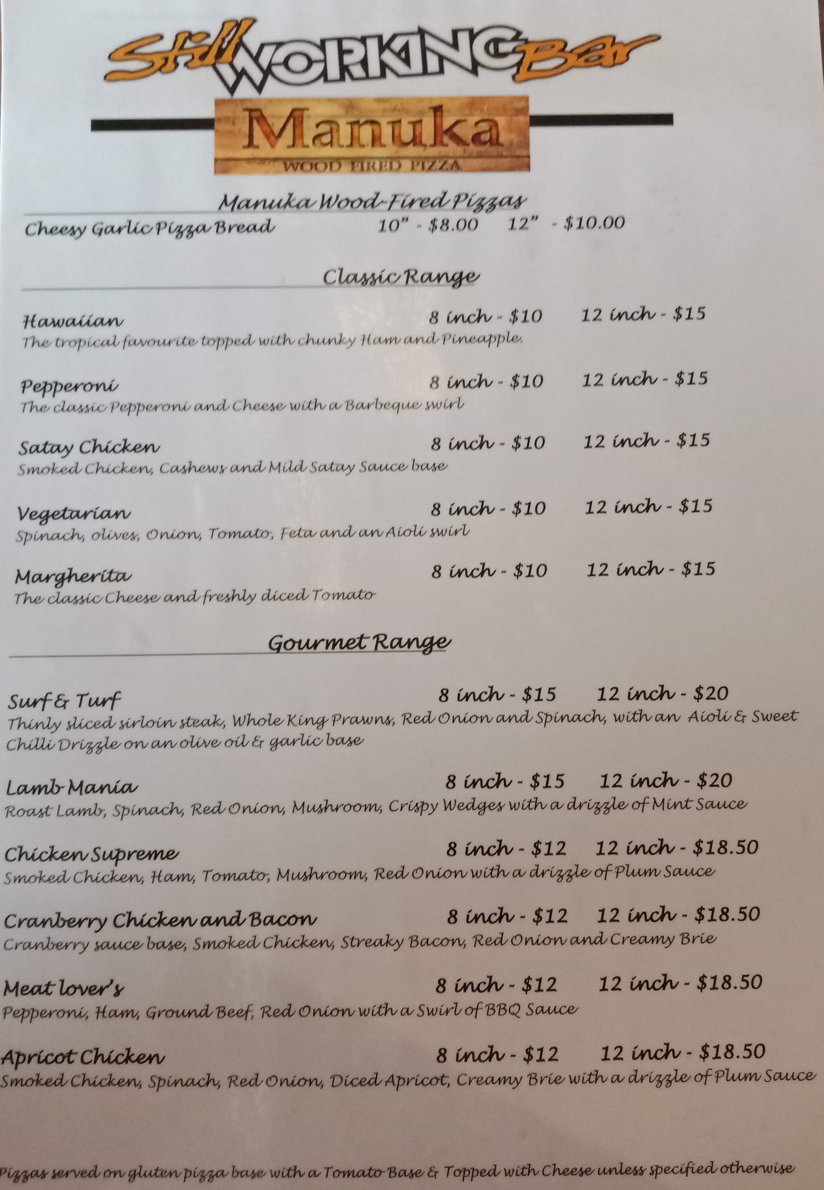 Menu at Still Working Bar - Manuka, New Zealand