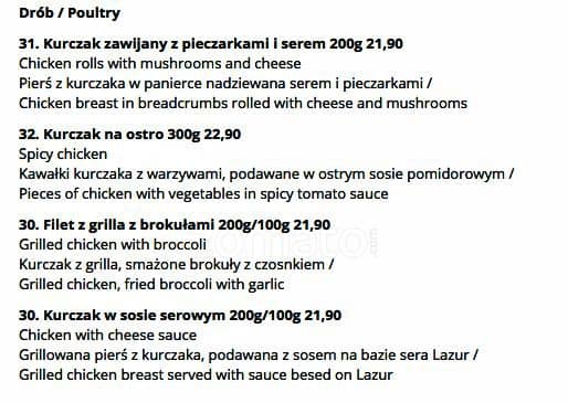 Menu at Irish Pub Dublin, Szczecin