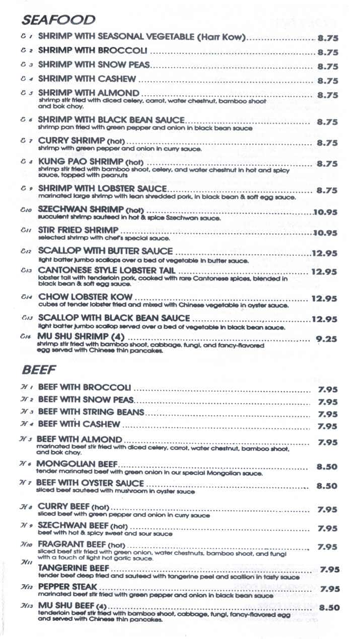 Menu at Asian Palace restaurant, Memphis, Summer Ave