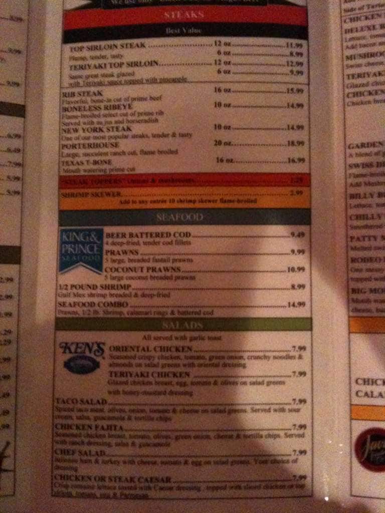 Menu at Buzz Inn Steakhouse & Lounge, Wenatchee