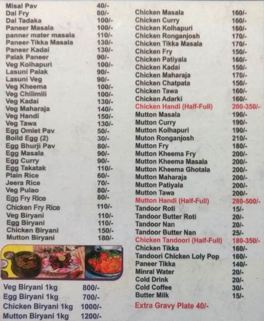 Hotel Naaz Veg Non Veg Menu, Menu for Hotel Naaz Veg Non Veg, Erandwane ...