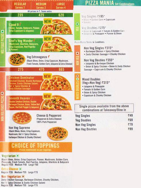 Menu at Domino's Pizza, Vadodara, Shop No. A/1-0