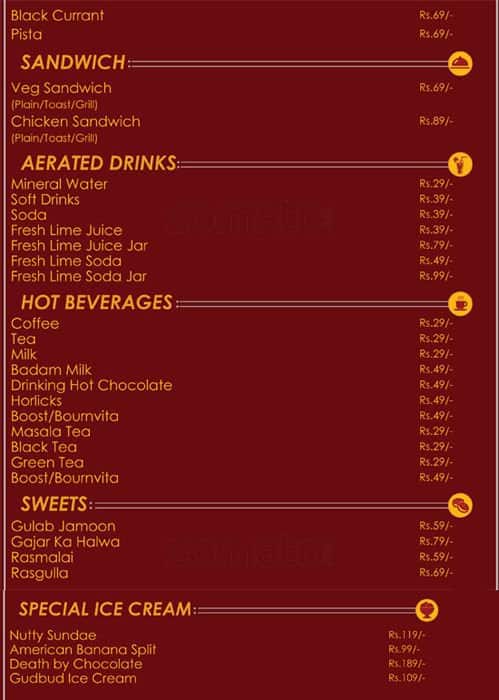 Menu at Golden Grill, Bengaluru, Sri Krishna International Hotel