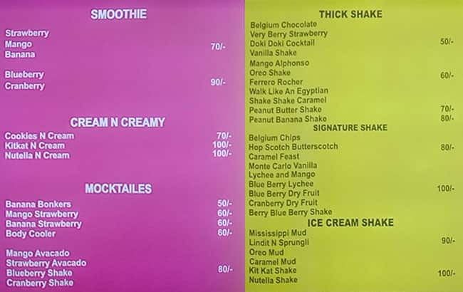 Menu at Lassi Shop, Bengaluru, 432