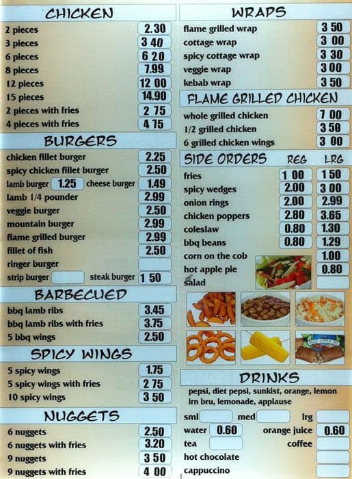 Menu at Chicken Cottage fast food, London, 25 York Road