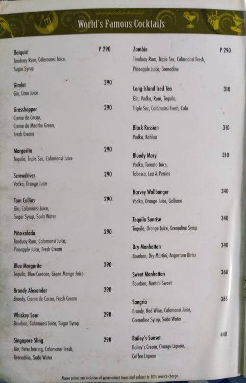 Menu at Atrium Lounge-Century Park Hotel pub & bar, Manila