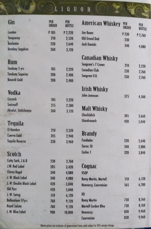 Menu at Atrium Lounge-Century Park Hotel pub & bar, Manila