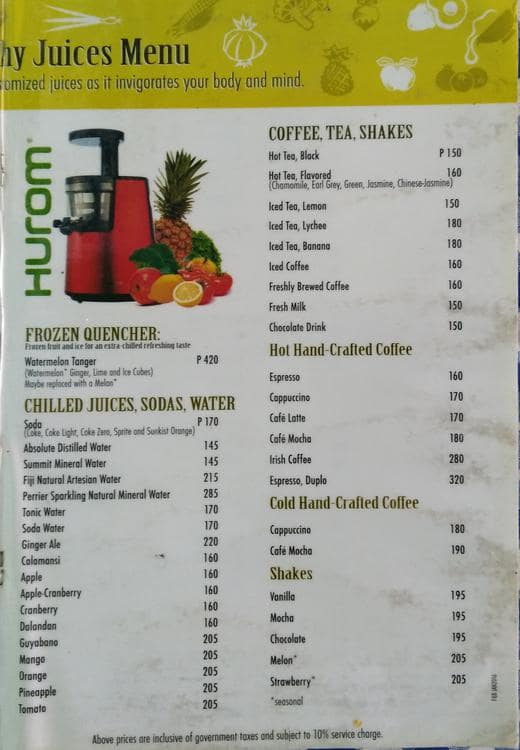 Menu at Atrium Lounge-Century Park Hotel pub & bar, Manila