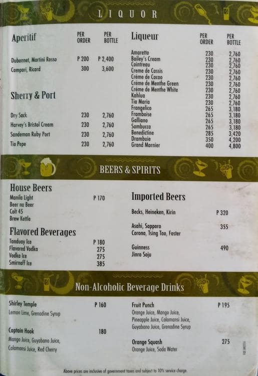 Menu at Atrium Lounge-Century Park Hotel pub & bar, Manila