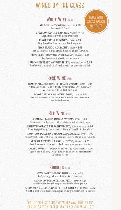 Menu at Bar Estilo, Birmingham