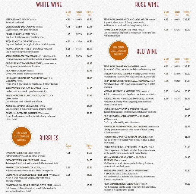 Menu at Bar Estilo, Birmingham