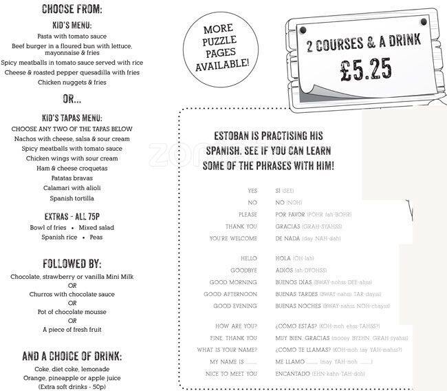 Menu at Bar Estilo, Birmingham