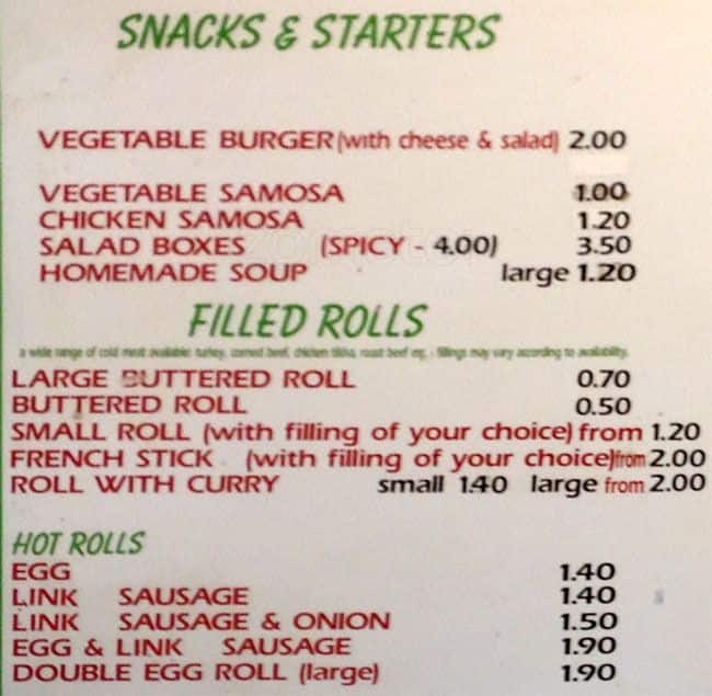 Menu at Mr Hot Potato fast food, Edinburgh