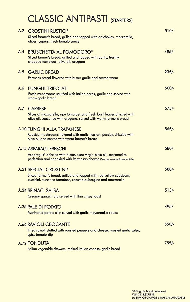 Menu of Little Italy, Bund Garden Road, Pune
