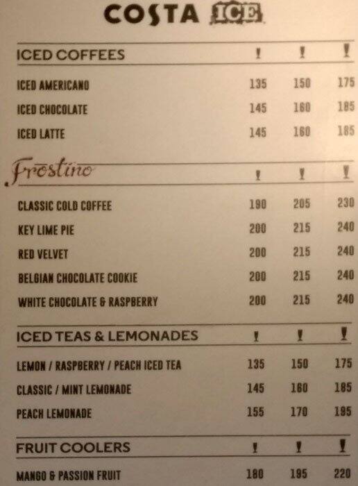 Menu at Costa Coffee, Chandigarh, 1st Floor