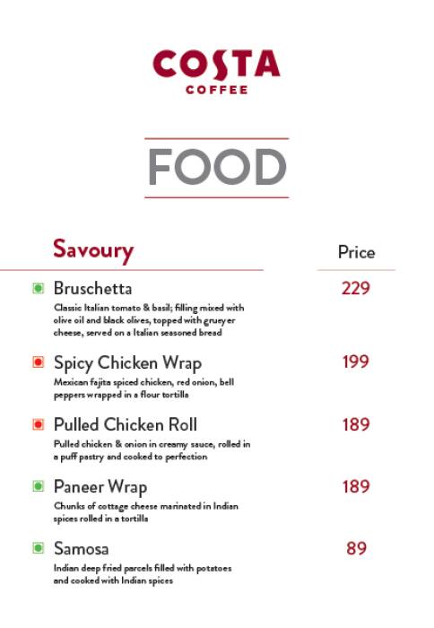 Menu at Costa Coffee, Sahibzada Ajit Singh Nagar, Upper Ground Floor