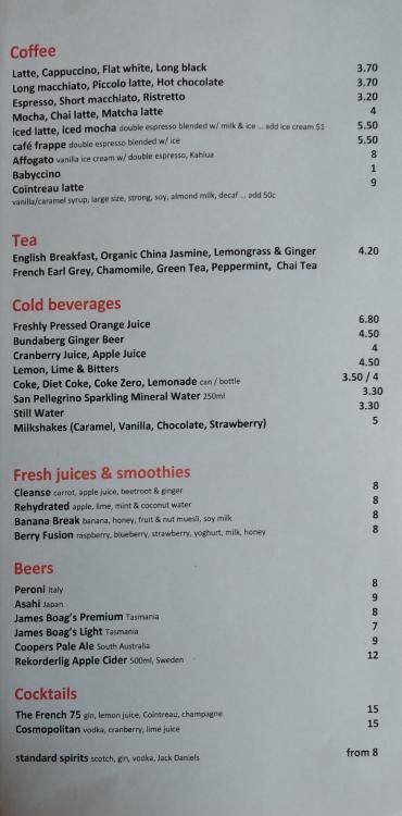 Menu at Moulin Noir restaurant, Port Melbourne