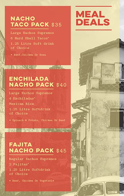 Menu at Taco Bill restaurant, Chadstone, F17/1341 Dandenong Rd