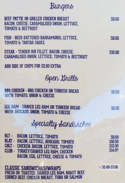 Menu at Cafe Lamond, Wynnum