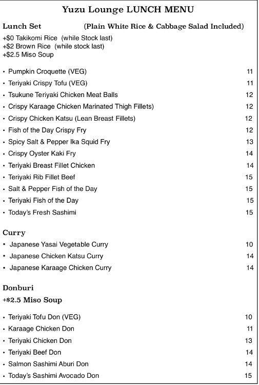 Menu at Yuzu Lounge - Japanese Casual Dining & Takeaway restaurant ...
