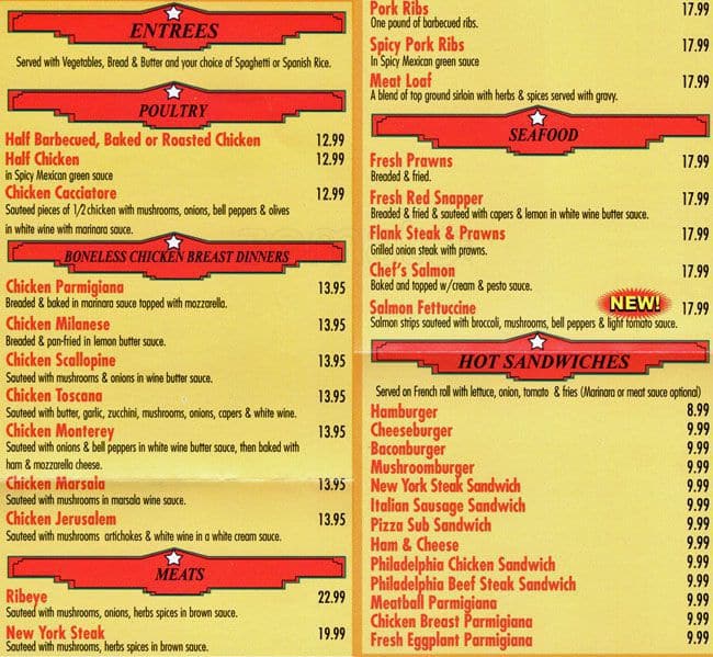 Menu at Americana pizzeria, San Pablo