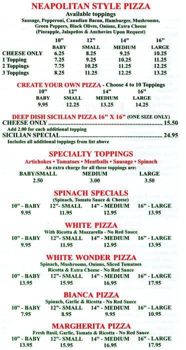 Menu at Baris Pasta & Pizza, Pflugerville