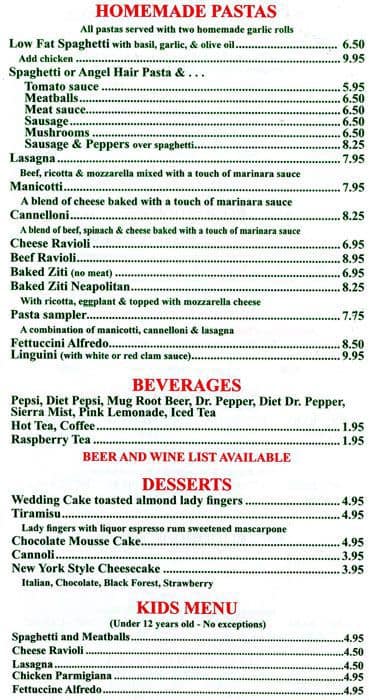 Menu at Baris Pasta & Pizza, Pflugerville