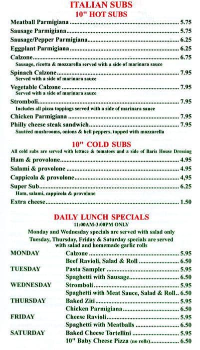 Menu at Baris Pasta & Pizza, Pflugerville