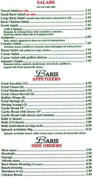 Menu at Baris Pasta & Pizza, Pflugerville