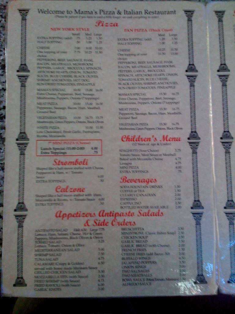 Menu at Mama's Pizza Italian Restaurant, Rocky Mount